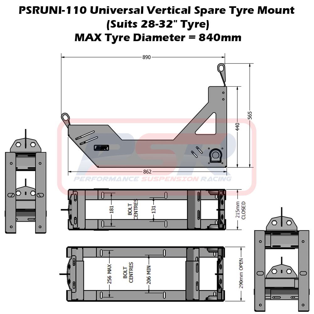 Universal Vertical Spare Tyre Mount (Suits 28-32" Tyre) - Gold Coast ...